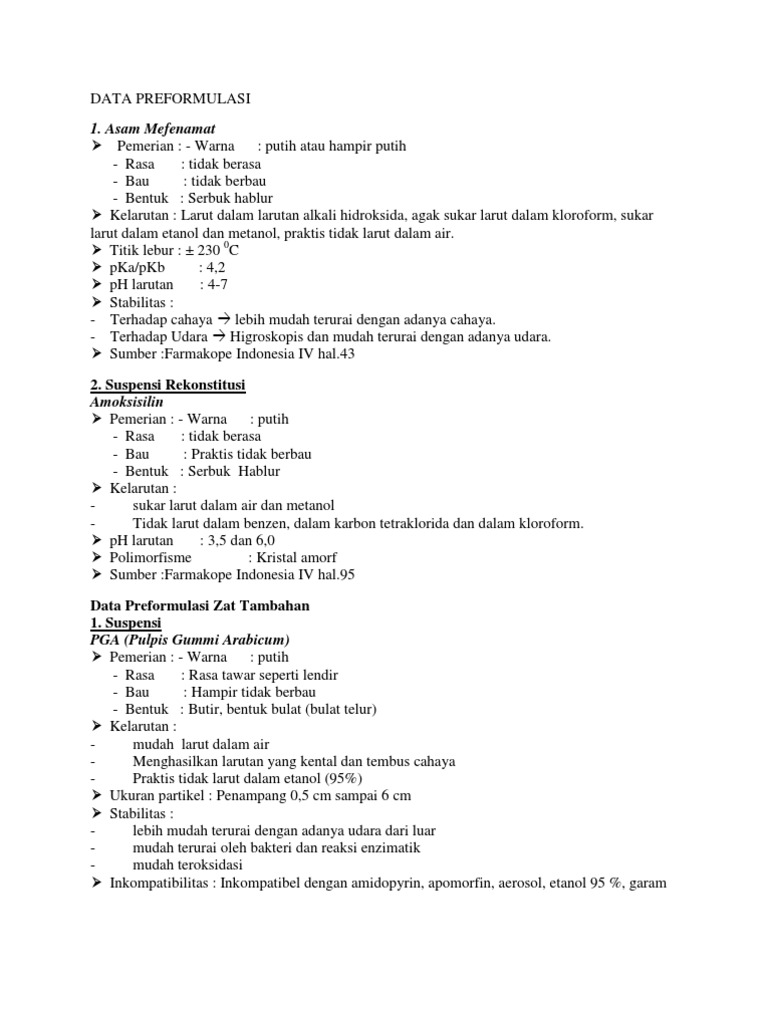 Data Preformulasi | PDF