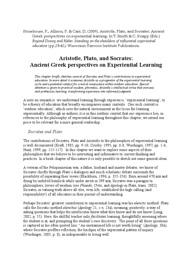Greek Philosophers on Experiential Learning | PDF | Socrates | Plato