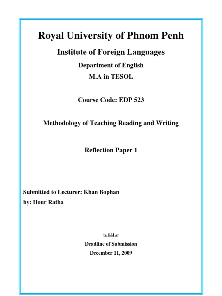 TESOL Reading and Writing Methodology Reflection | PDF