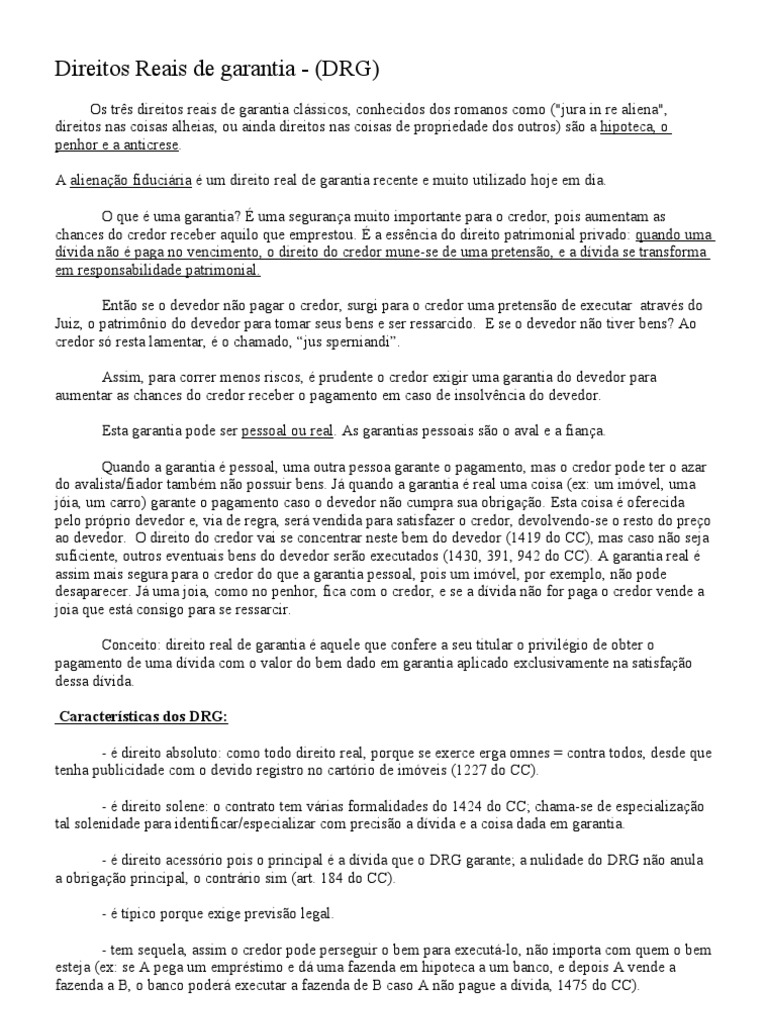 Direitos Reais de Garantia: Conceitos e Tipos | PDF | Lei das ...