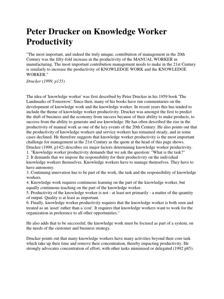 Peter Drucker On Knowledge Worker Productivity | PDF | Knowledge | Economies