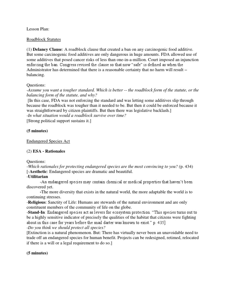 ESA Lesson Plan | PDF | Endangered Species Act Of 1973 | Government