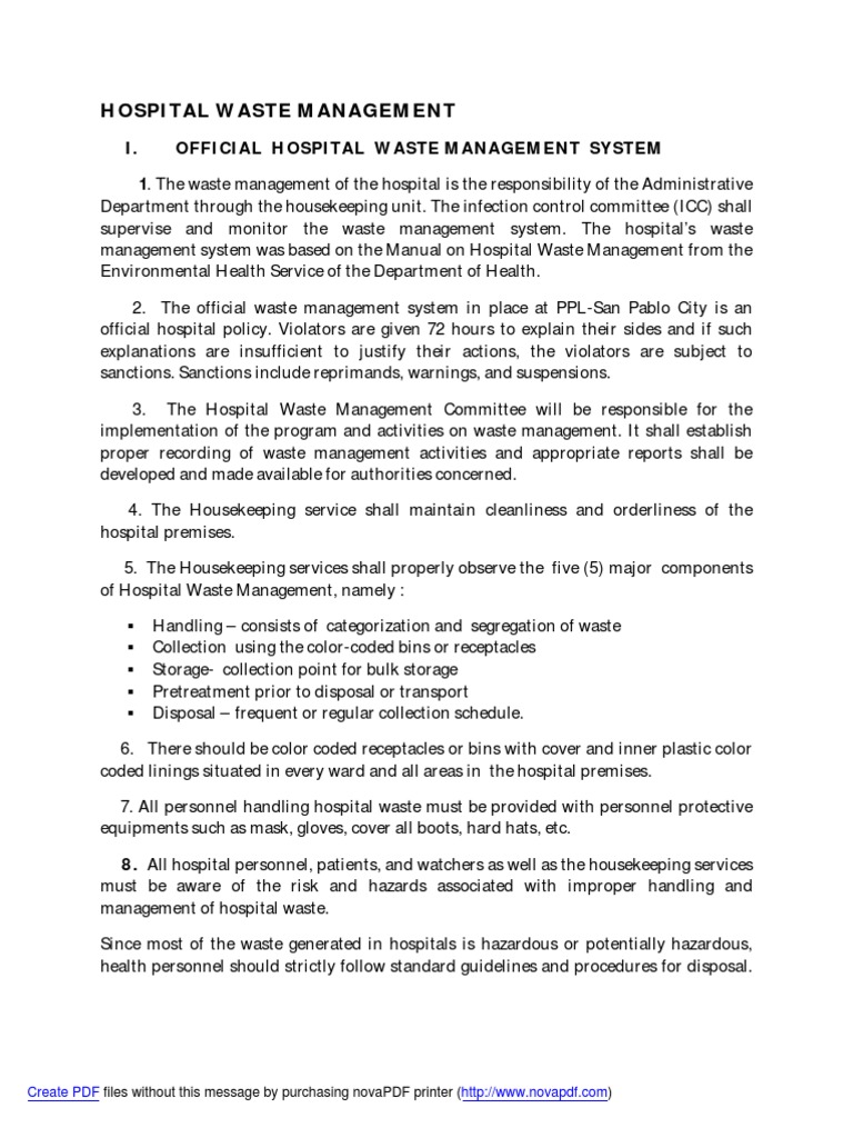 Hospital Waste Management Guidelines | PDF | Waste Management | Sanitation
