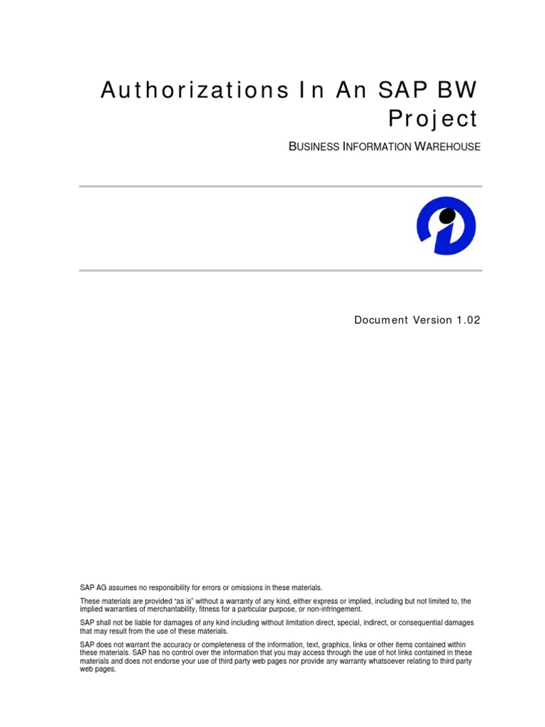 Authorizations in An SAP BW Project PDF | PDF | Hierarchy | Data Model