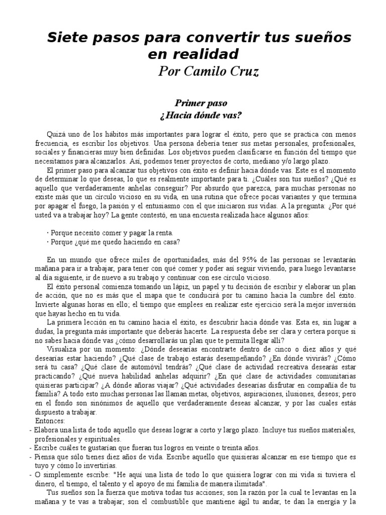 Siete Pasos para Convertir Sus Suenos en Realidad Camilo Cruz | PDF | Hora | Mente