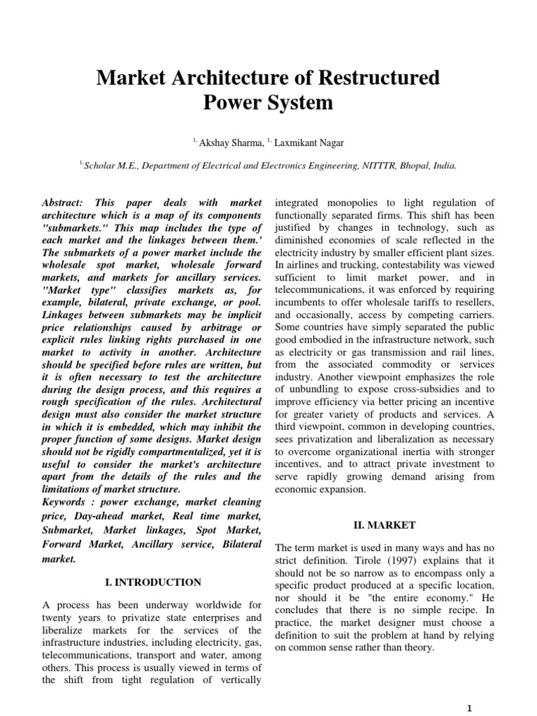 Market Architecture of Restructured Power System | PDF | Futures ...