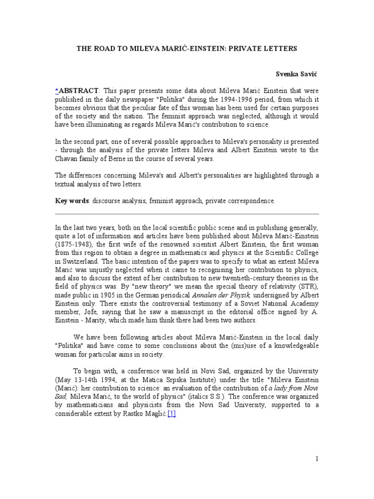 Road To Mileva Maric | PDF | Albert Einstein | Science