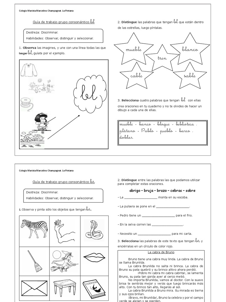 Guía de Trabajo Grupo Consonántico BL y BR | PDF