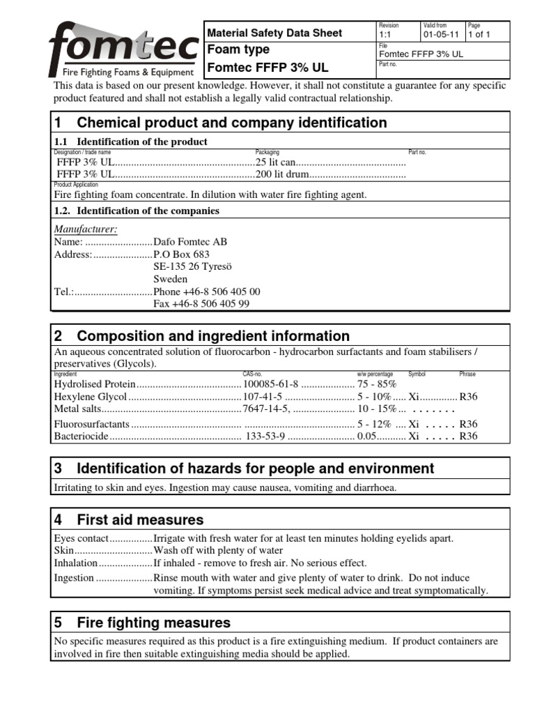 Msds FFFP 3% Ul | PDF | Chemistry | Chemicals