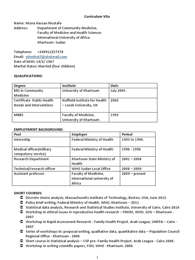 CV Muna Rev | PDF | Medical School | Public Health