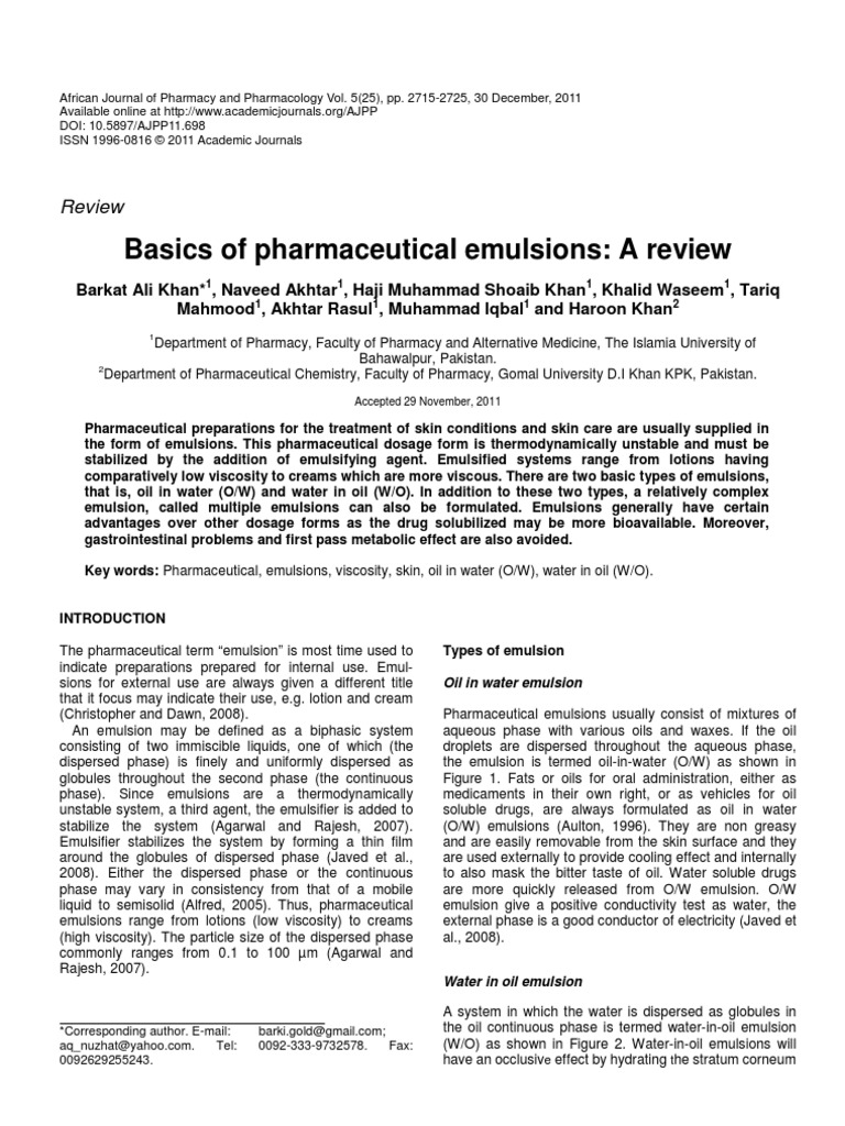 Emulsions | PDF | Emulsion | Colloid