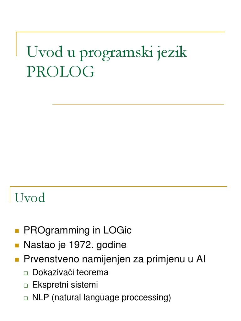 Uvod U Programski Jezik PROLOG.. | PDF