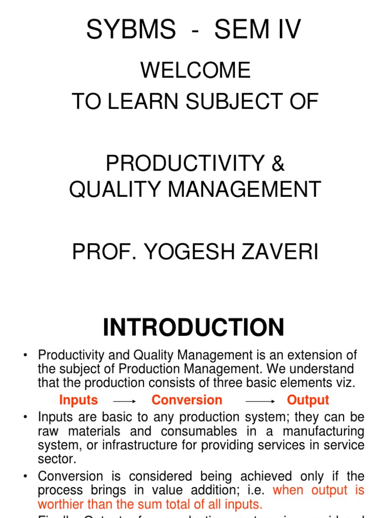 PQM Sybms - Sem IV PPT 2day - S One | PDF | Profit (Accounting) | Output (Economics)