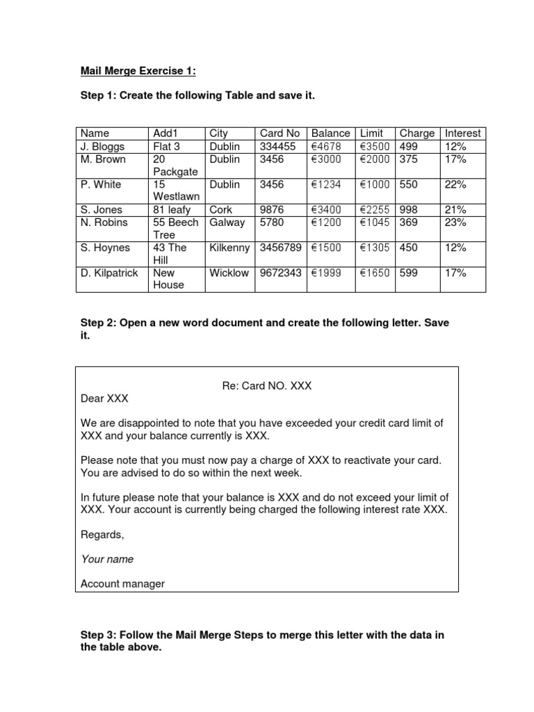 Mail Merge Excercie 1 | Download Free PDF | Payments | Personal Finance
