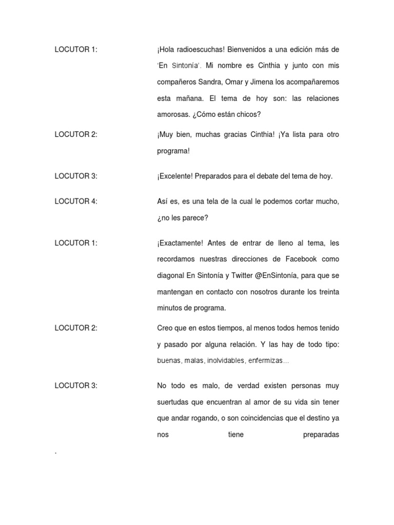 Guión Programa Final | PDF | Facebook | Amor