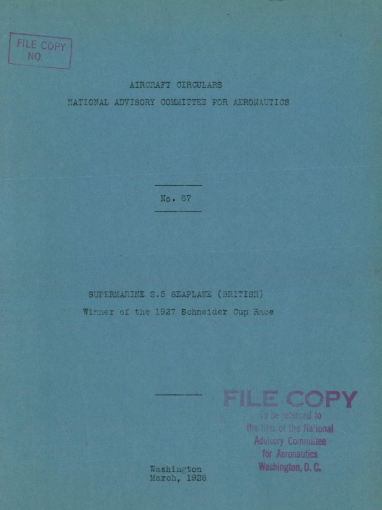 Supermarine S.5 Seaplane - Winner of the 1927 Schneider Cup Race | PDF ...