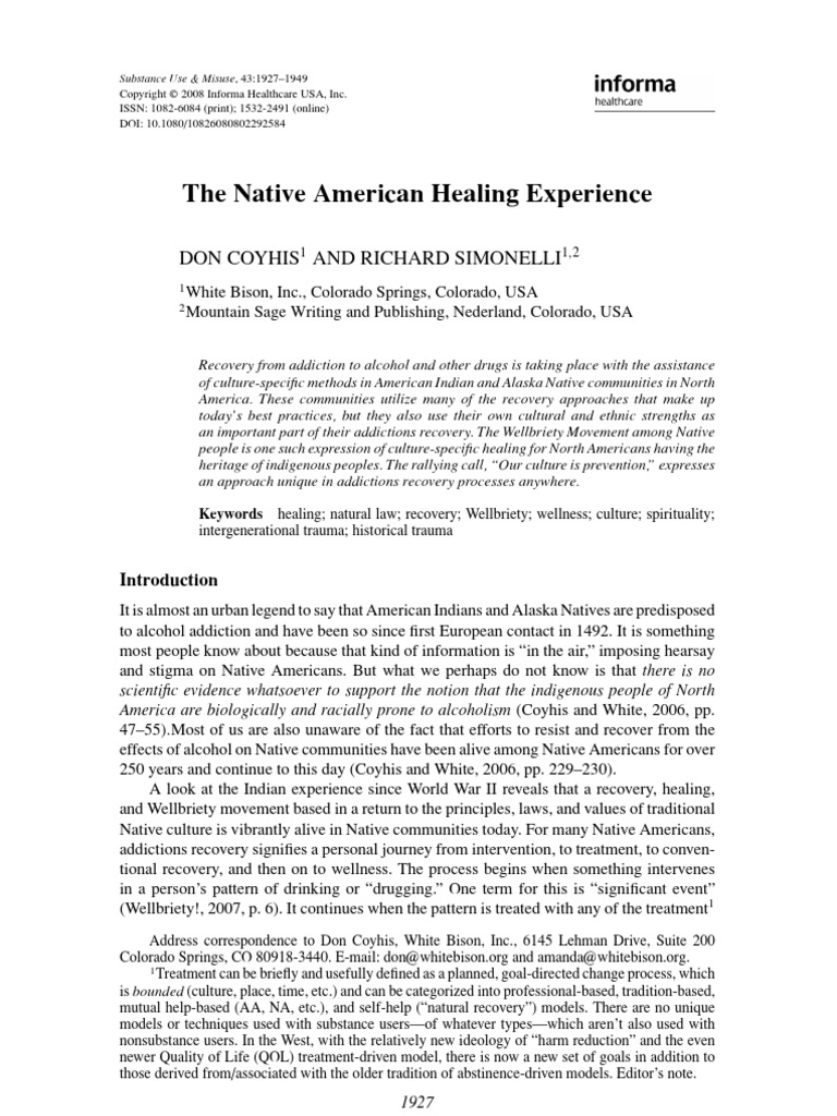 The Native American Healing Experience | PDF | Recovery Approach ...