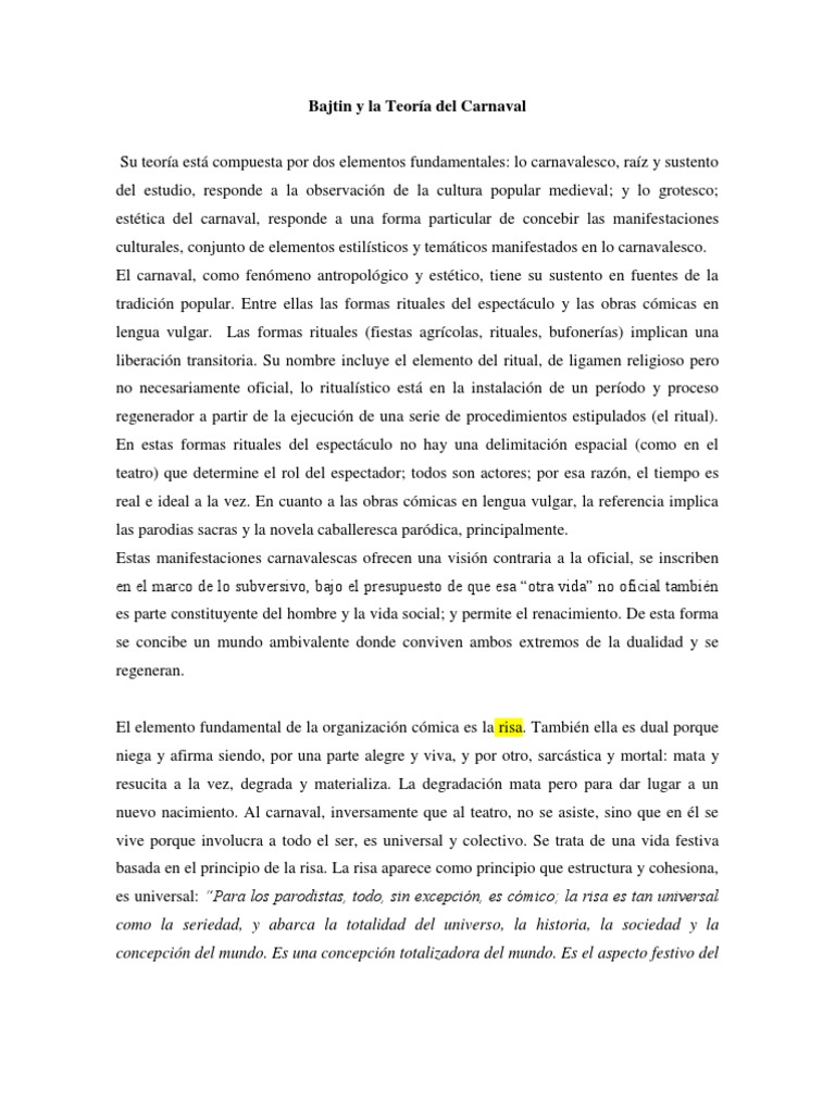 Bajtin y La Teoría Del Carnaval Tiz Resumen | PDF | La risa | Carnaval