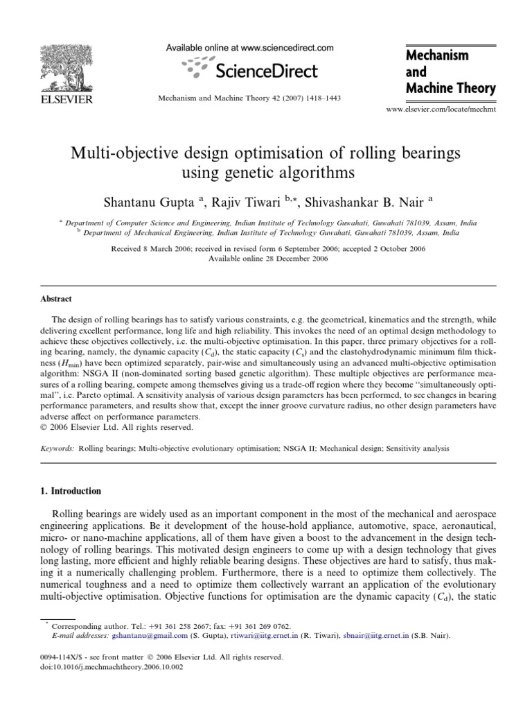 Multi-Objective Design Optimisation of Rolling Bearings Using Genetic Algorithms | PDF ...