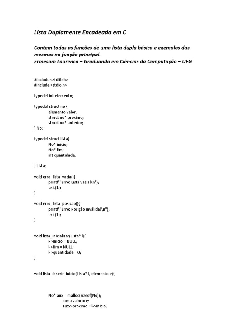 Lista Duplamente Encadeada em C | PDF | Programação de computadores ... Lista Duplamente Encadeada em C | PDF | Programação de computadores ...