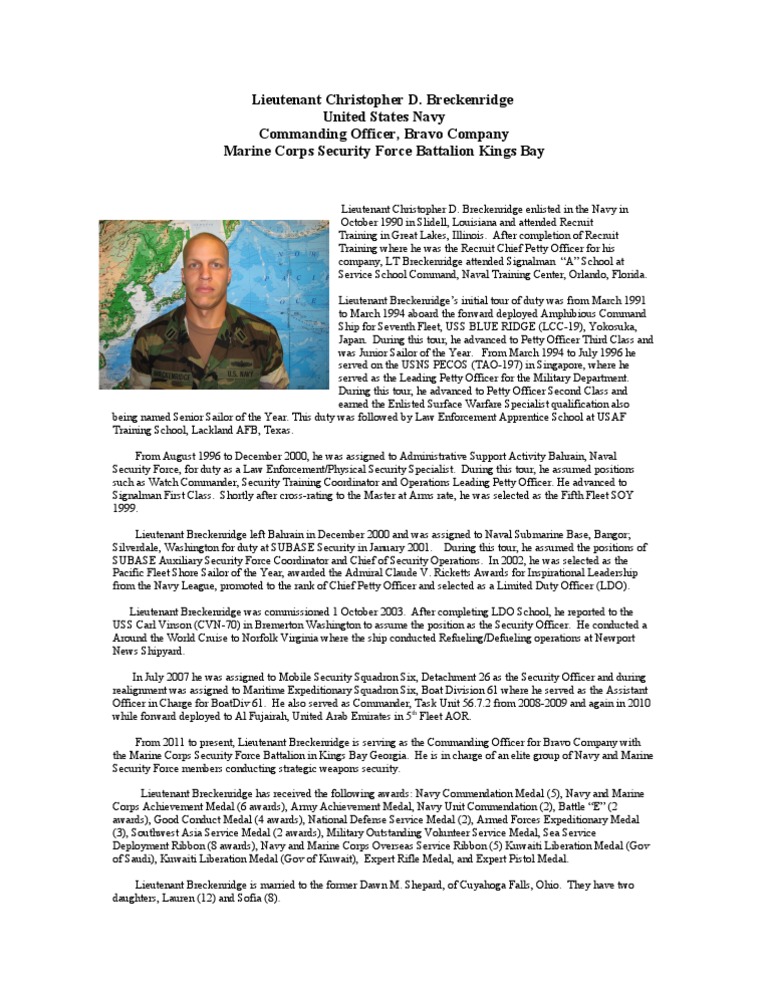 Biography of Lt. Christopher Breckenridge | PDF | United States Navy ...