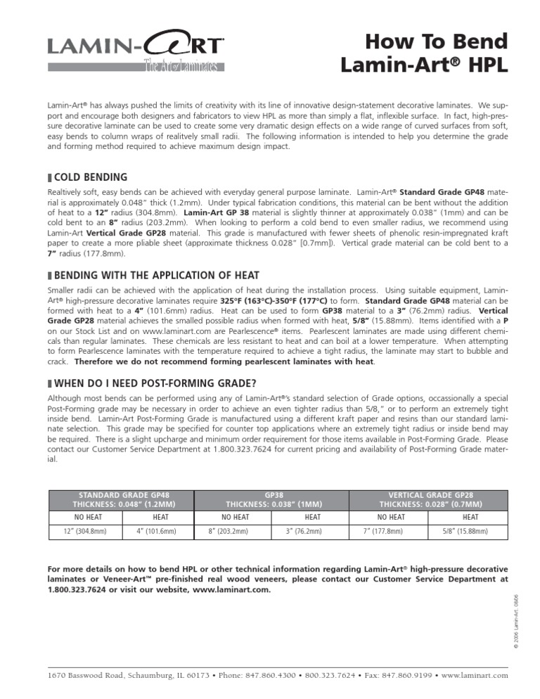 How To Bend Lamin-Art HPL: Cold Bending | PDF | Sheet Metal | Industries