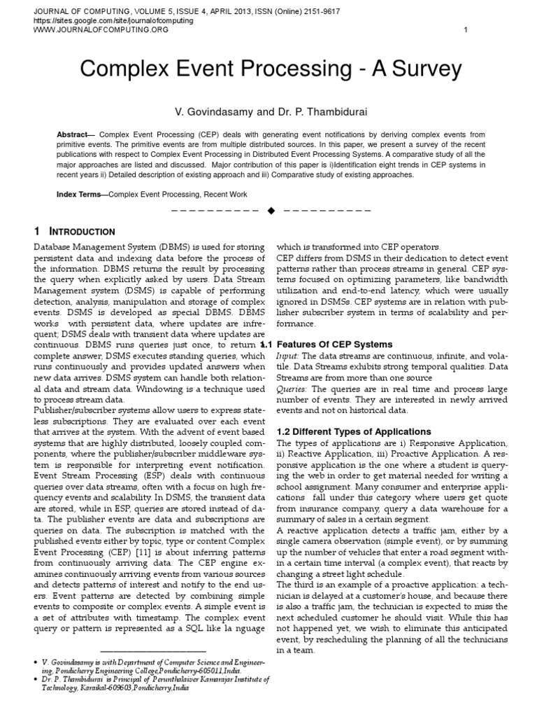 Complex Event Processing - A Survey | PDF | Databases | Conceptual Model