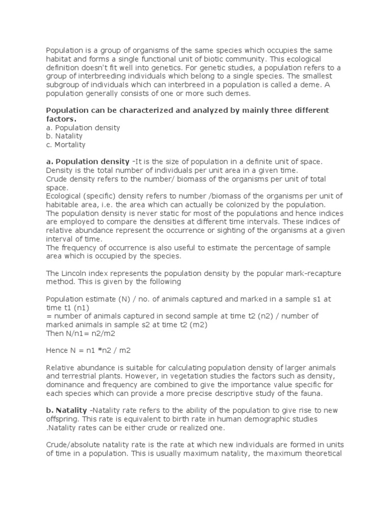Population Is A Group of Organisms of The Same Species Which Occupies ...