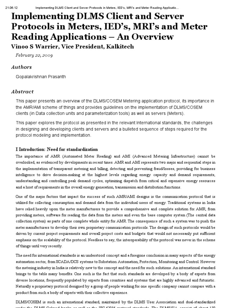 Implementing DLMS Client and Server Protocols in Meters, IED's, MRI's ...
