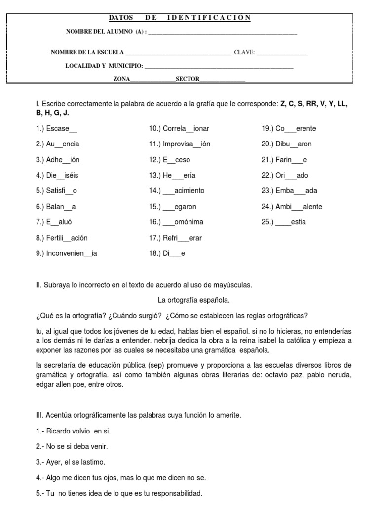 Examen de Ortografia | PDF | Ortografía | Aves