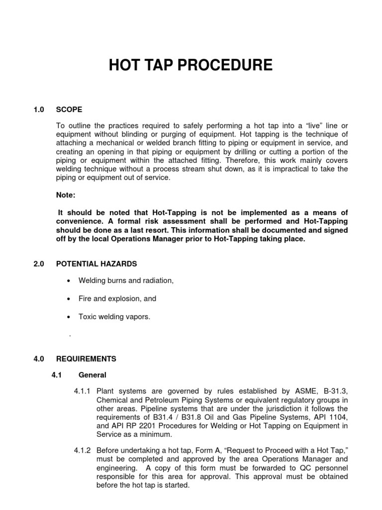 Hottap Procedure | PDF | Welding | Construction