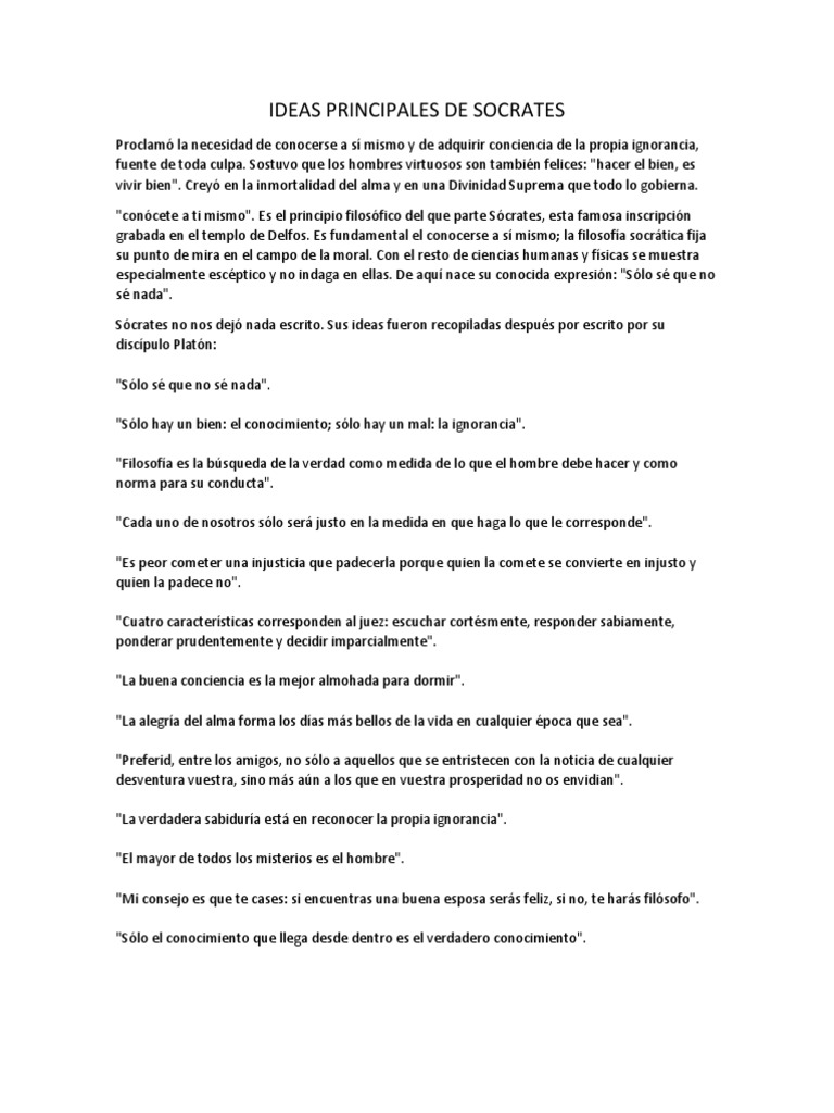 Ideas Principales de Socrates | PDF | Sócrates | Conocimiento