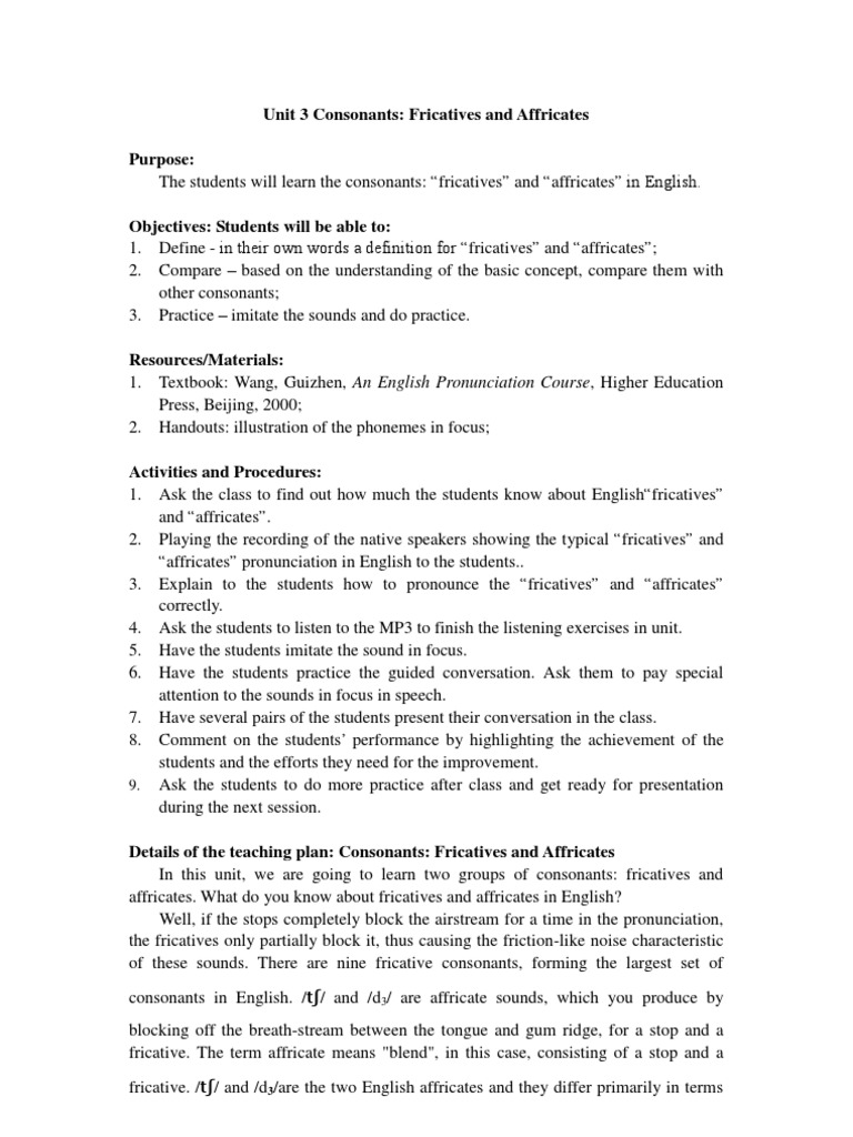 Affricatives Sounds | PDF | English Language | Consonant