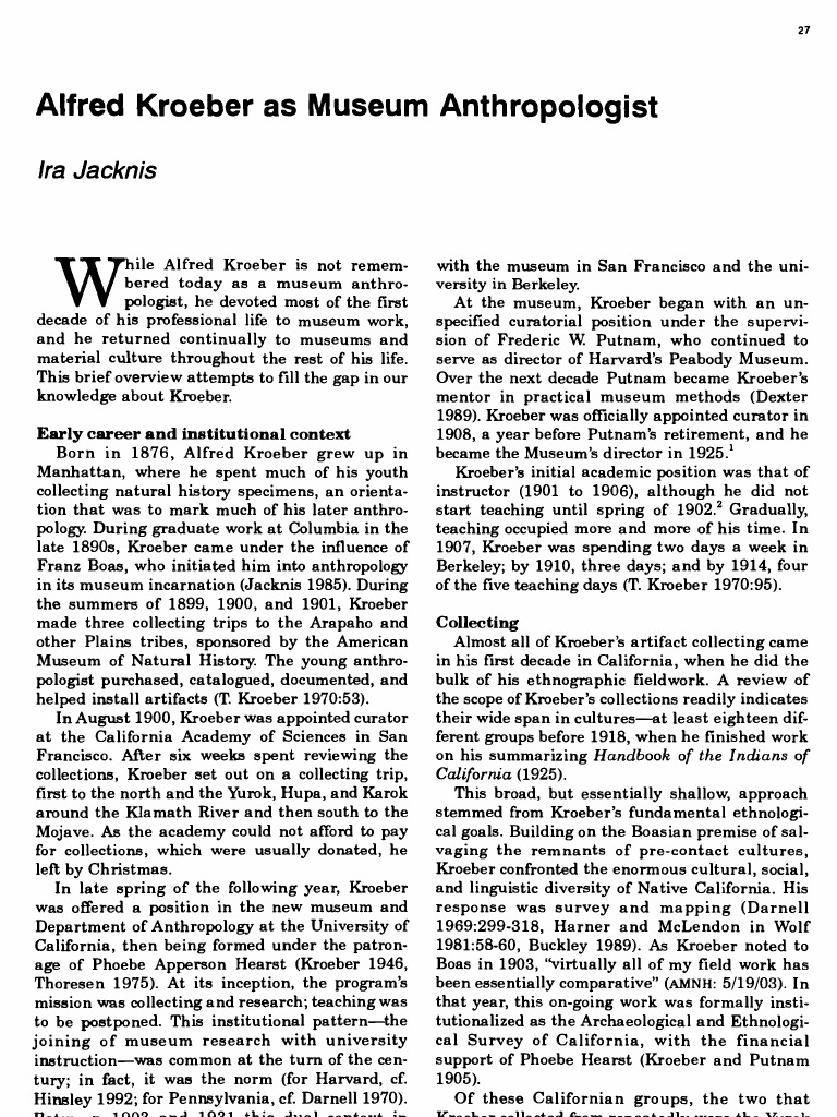 Alfred Kroeber As Museum Anthropologist | PDF | Franz Boas | Anthropology