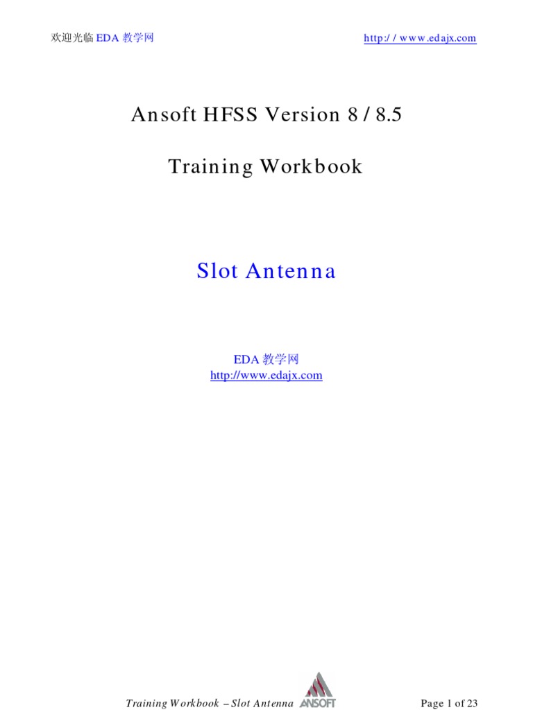 Ansoft HFSS Version 8 / 8.5 Training Workbook: Slot Antenna | PDF | Button (Computing) | Antenna ...