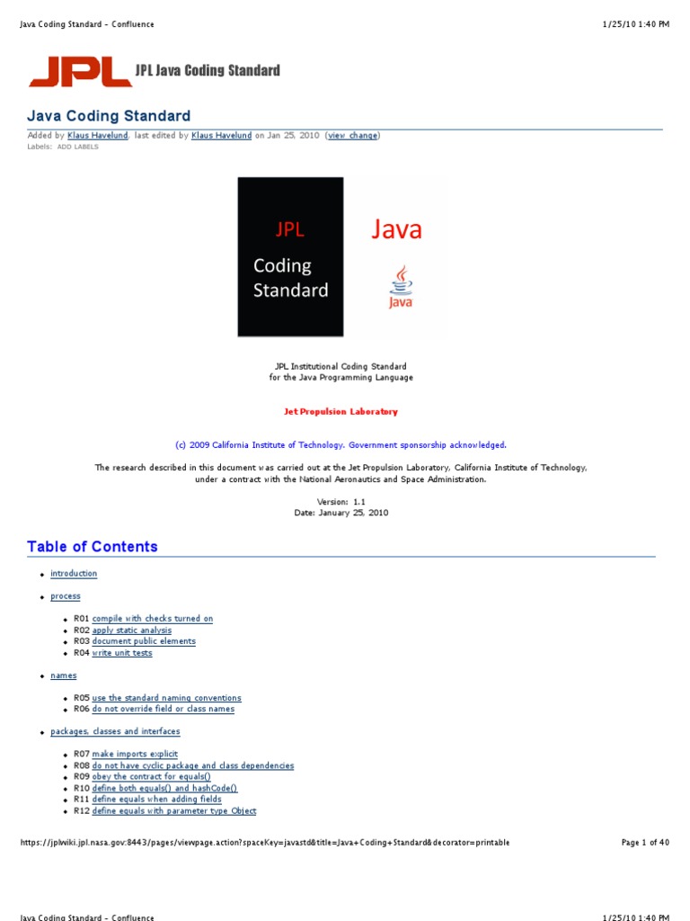 NASA JPL Coding Standard Java | PDF | Inheritance (Object Oriented ...