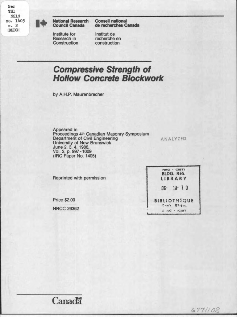 Compressive Strength of Hollow Concrete Blockwork: Research Recherches ...