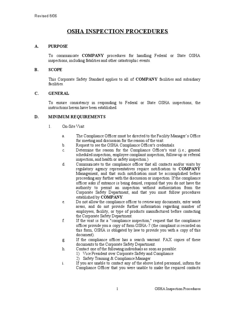 OSHA Inspection Guidelines | PDF | Occupational Safety And Health ...