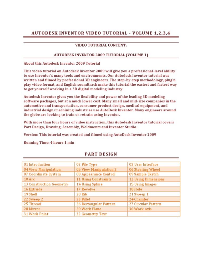 Autodesk Inventor Video Tutorial List PDF | PDF | Visual Basic For ...