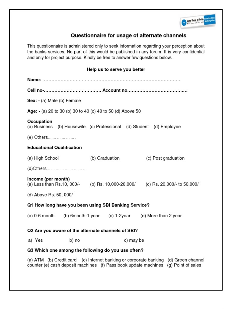 SBI Alternate Channels Questionnaire | PDF | Automated Teller Machine ...
