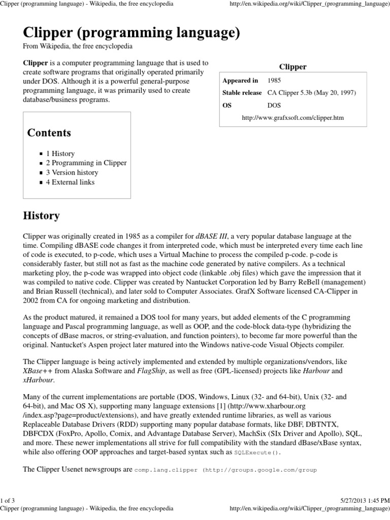 Clipper (Programming Language) - Wikipedia, The Free Encyclopedia | PDF ...