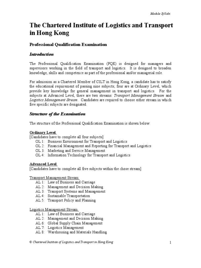 Professional Qualifying Examination PQE Syllabus | PDF | Logistics ...