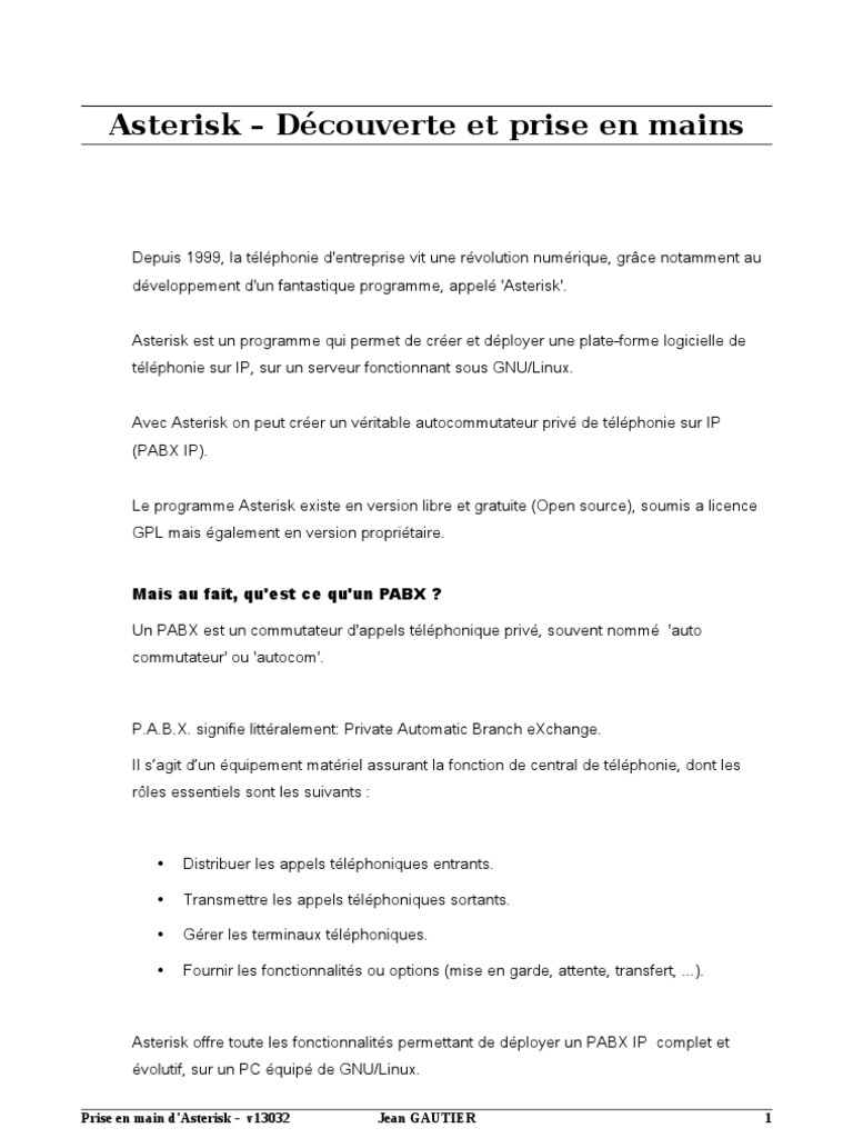 Introduction à Asterisk pour PABX IP | PDF | Voix sur IP | Protocoles ...