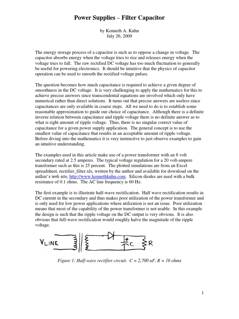 Power Supplies Filter Capacitor | PDF | Rectifier | Capacitor