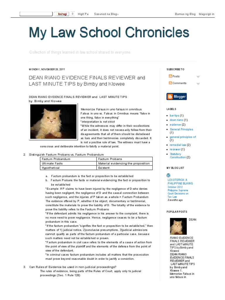 My Law School Chronicles - DEAN RIANO EVIDENCE FINALS REVIEWER and LAST ...