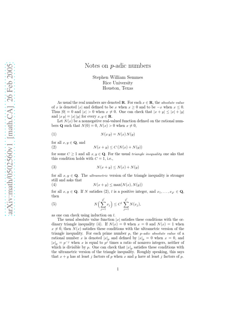 Notes On P-Adic Number | PDF | Integer | Ring (Mathematics)