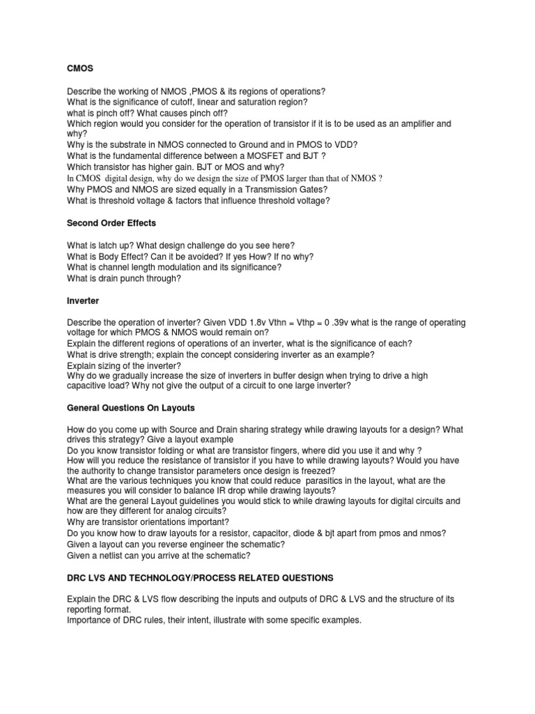 Interview Questions | PDF | Mosfet | Field Effect Transistor