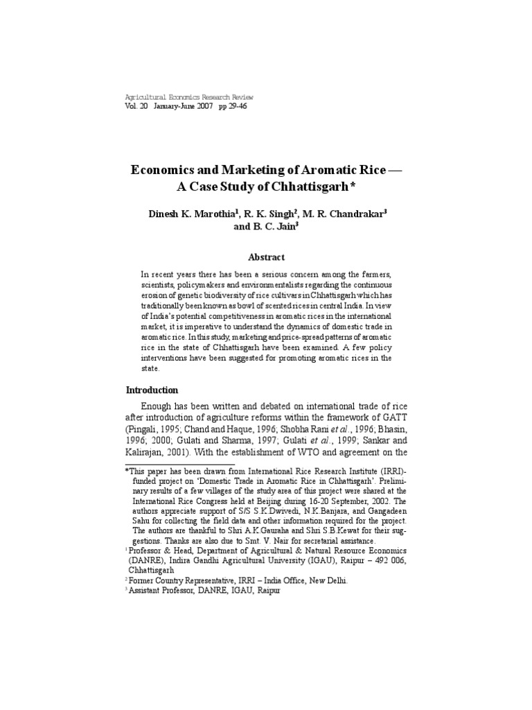 Economics and Marketing of Aromatic Rice - A Case Study of Chhattisgarh ...