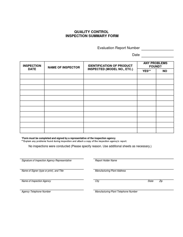 Quality Control Form | PDF