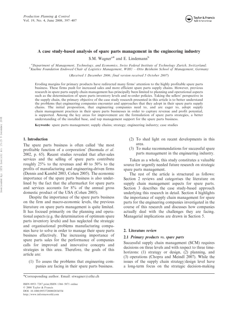 A Case Study Based Analysis of Spare Parts Management in The ...